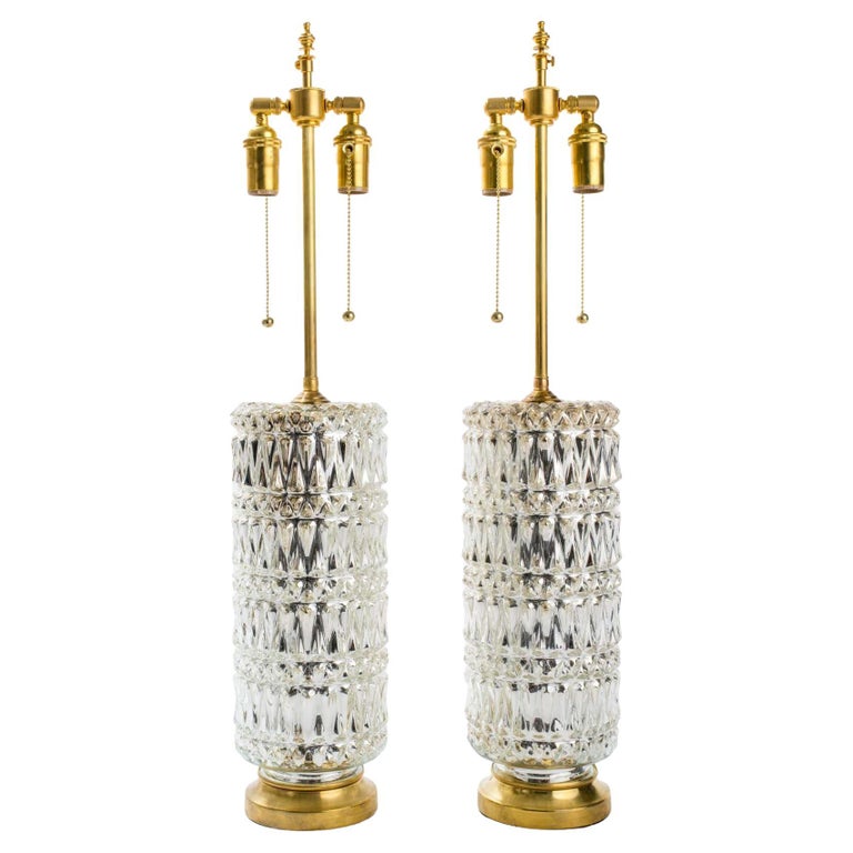 Large Pair of Geometric Art Deco Pattern Mercury Glass Lamps For Sale ...