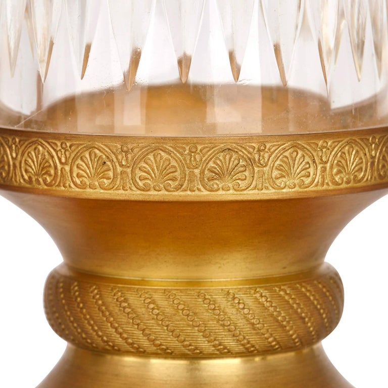 Large Pair of Glass Lamp Stands with Gilt Bases For Sale at 1stDibs