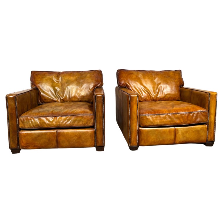 Large Pair of Halo Viscount Williams Leather Club Armchairs Hand Dyed ...