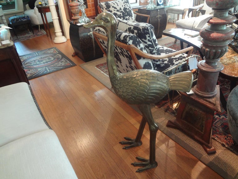 Large Pair of Hollywood Regency Brass Ostrich Figures For Sale at 1stDibs