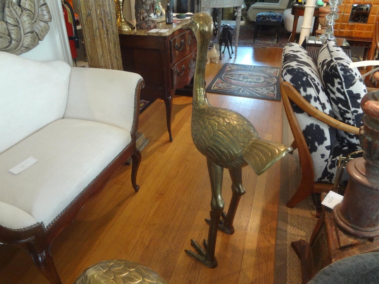 Large Pair of Hollywood Regency Brass Ostrich Figures For Sale at 1stDibs