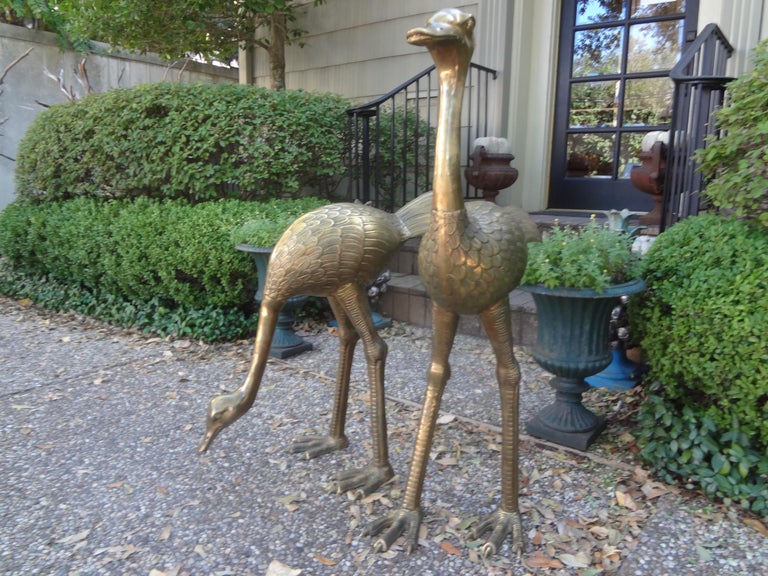 Large Pair of Hollywood Regency Brass Ostrich Figures For Sale at 1stDibs