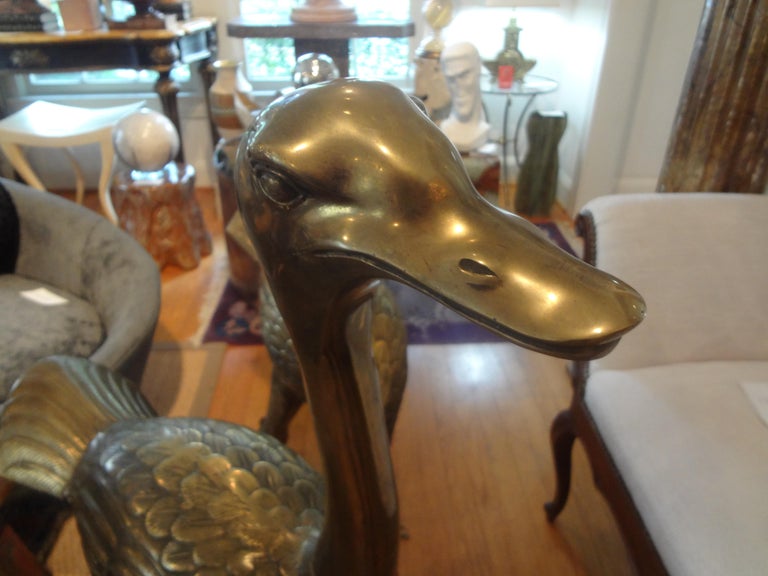 Large Pair of Hollywood Regency Brass Ostrich Figures For Sale at 1stDibs