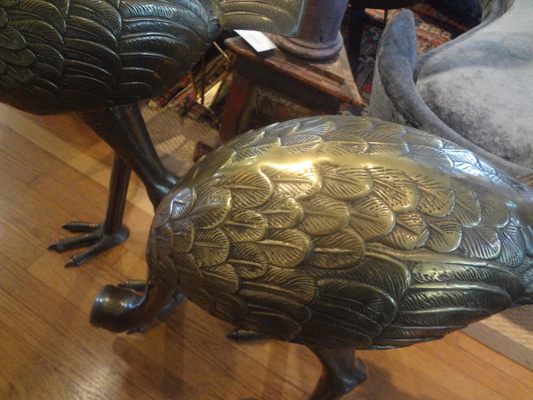 Large Pair of Hollywood Regency Brass Ostrich Figures For Sale at 1stDibs