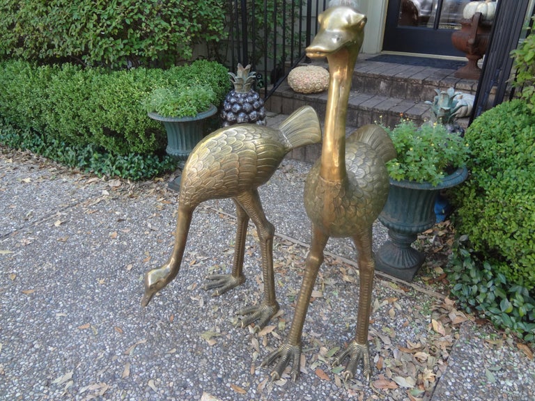 Large Pair of Hollywood Regency Brass Ostrich Figures For Sale at 1stDibs