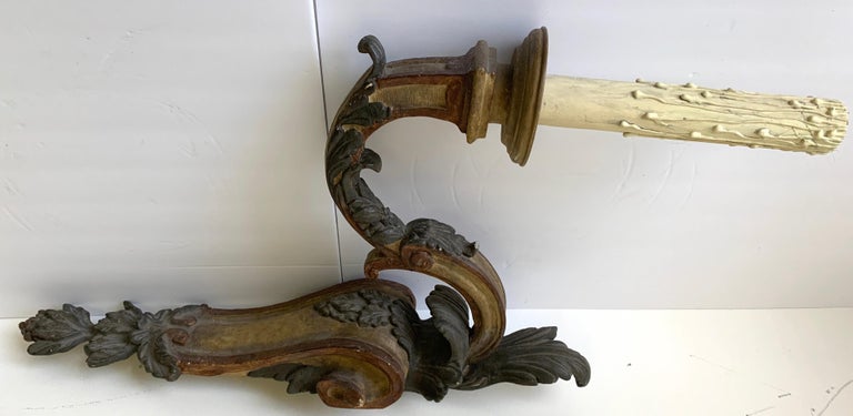 Large Pair of Italian Tuscan Style Polychromed Wood Sconces For Sale at ...