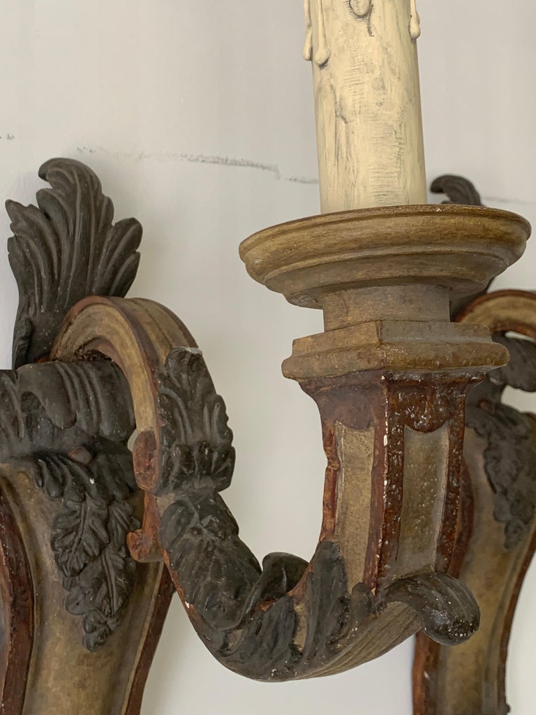 Large Pair of Italian Tuscan Style Polychromed Wood Sconces For Sale at ...