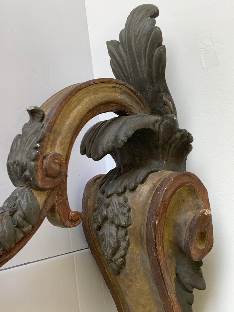 Large Pair of Italian Tuscan Style Polychromed Wood Sconces For Sale at ...