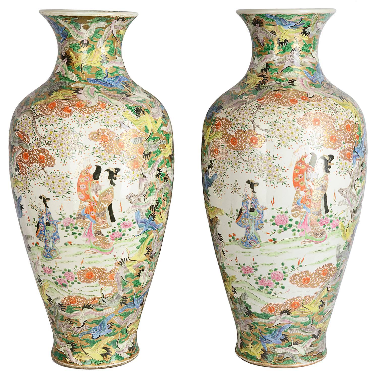 Large Pair of Meiji Period Japanese Bronze Vases For Sale at 1stDibs