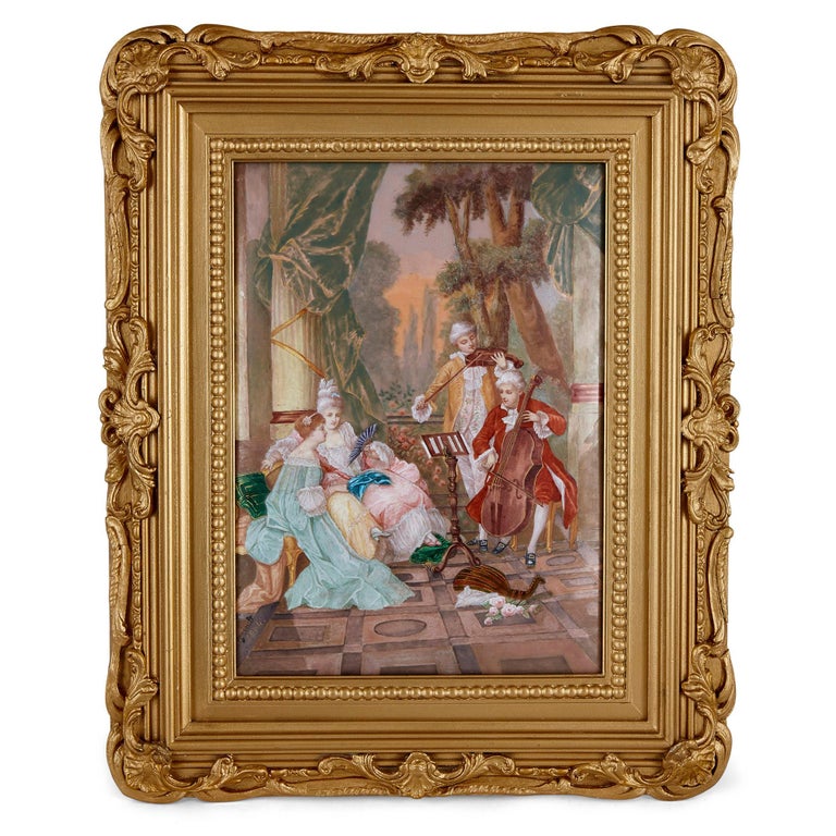 Large Pair of Limoges Enamel Plaques in Giltwood Frames at 1stDibs