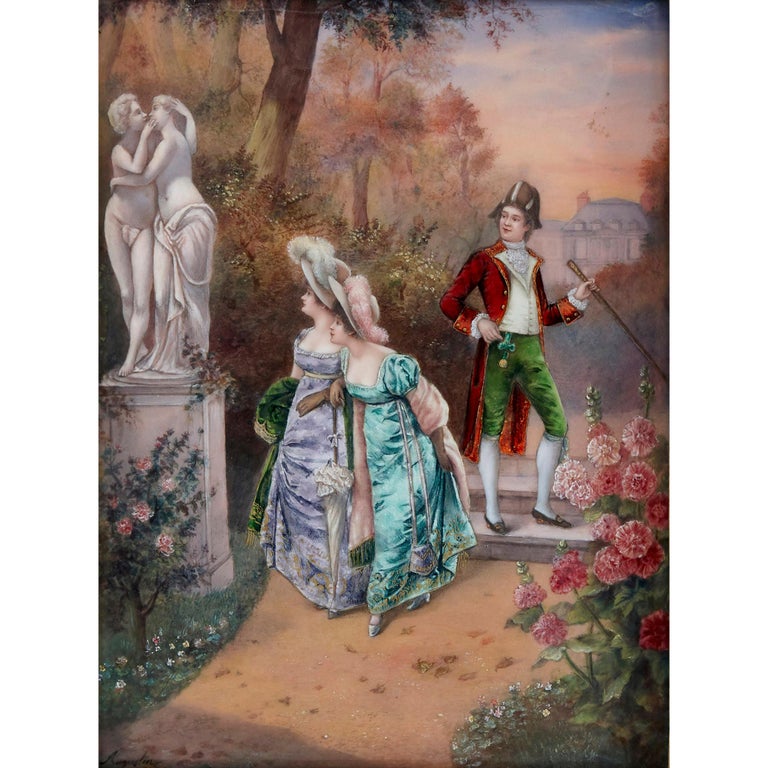 Large Pair of Limoges Enamel Plaques in Giltwood Frames at 1stDibs