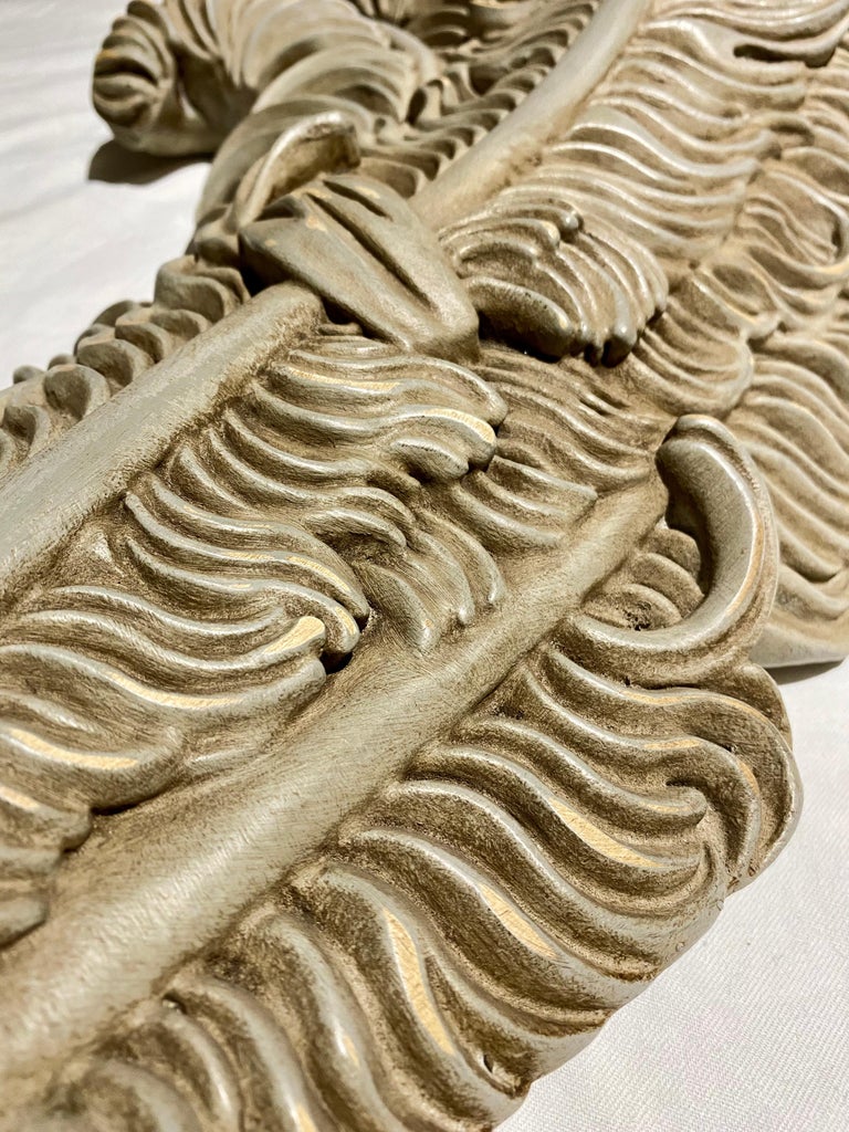 Large Pair of Maison Jansen Feather Sconces, Wood and Plaster, Trianon ...