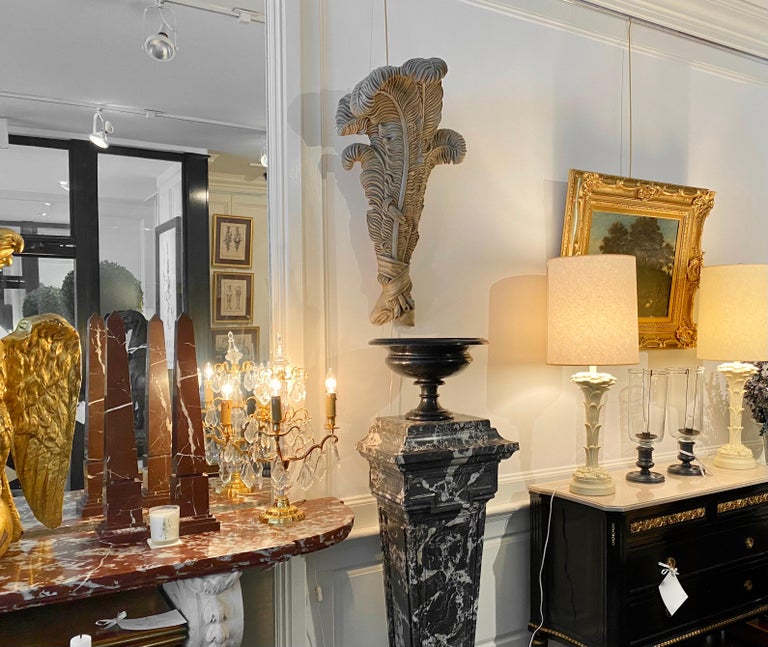 Large Pair of Maison Jansen Feather Sconces, Wood and Plaster, Trianon ...