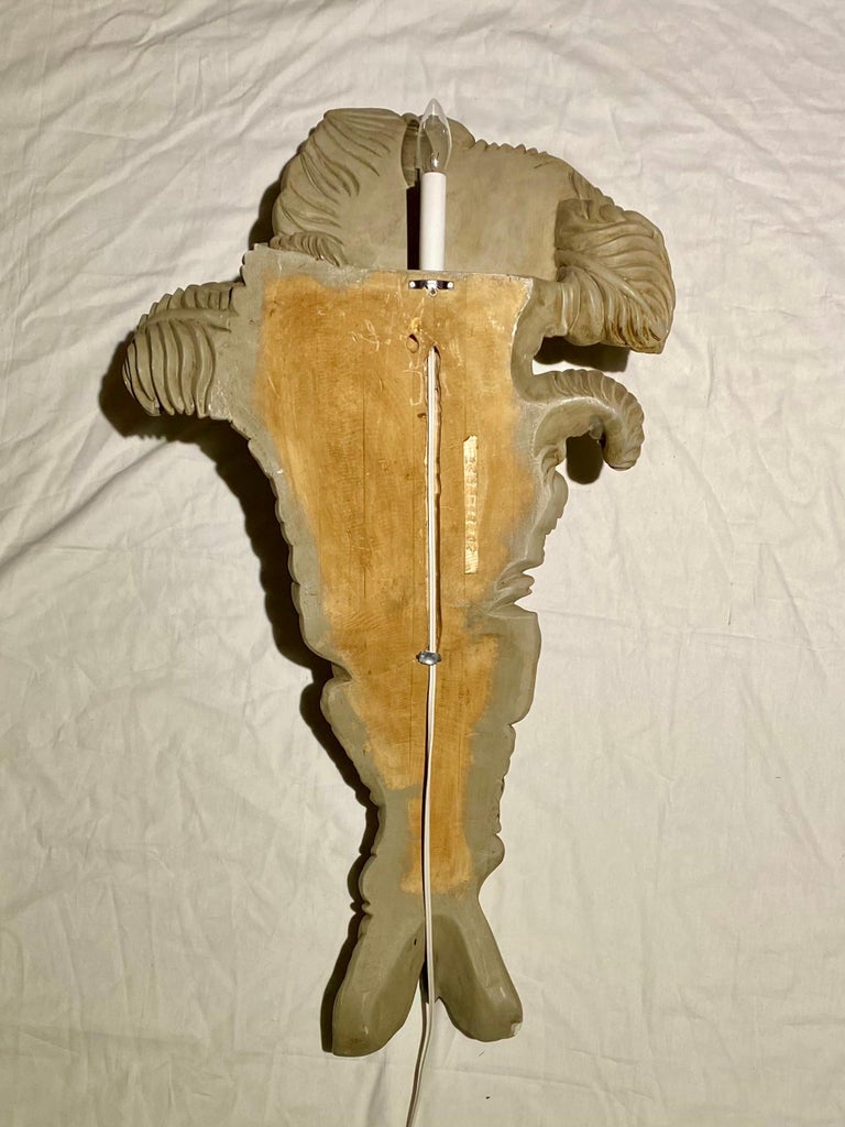 Large Pair of Maison Jansen Feather Sconces, Wood and Plaster, Trianon ...