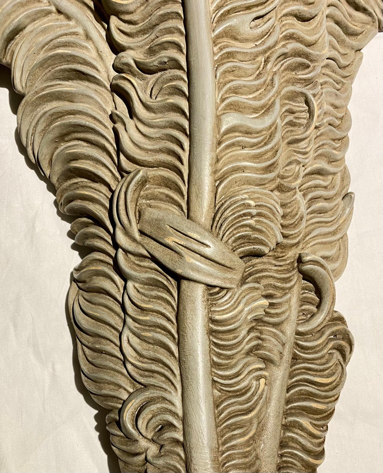 Large Pair of Maison Jansen Feather Sconces, Wood and Plaster, Trianon ...