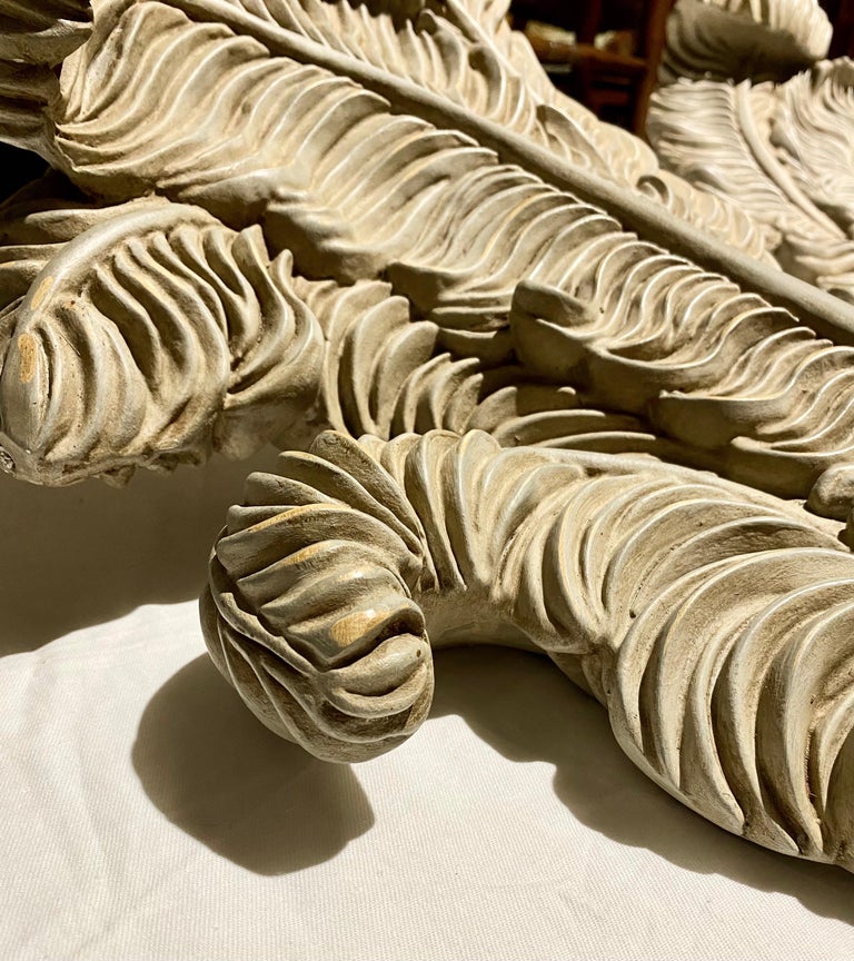 Large Pair of Maison Jansen Feather Sconces, Wood and Plaster, Trianon ...