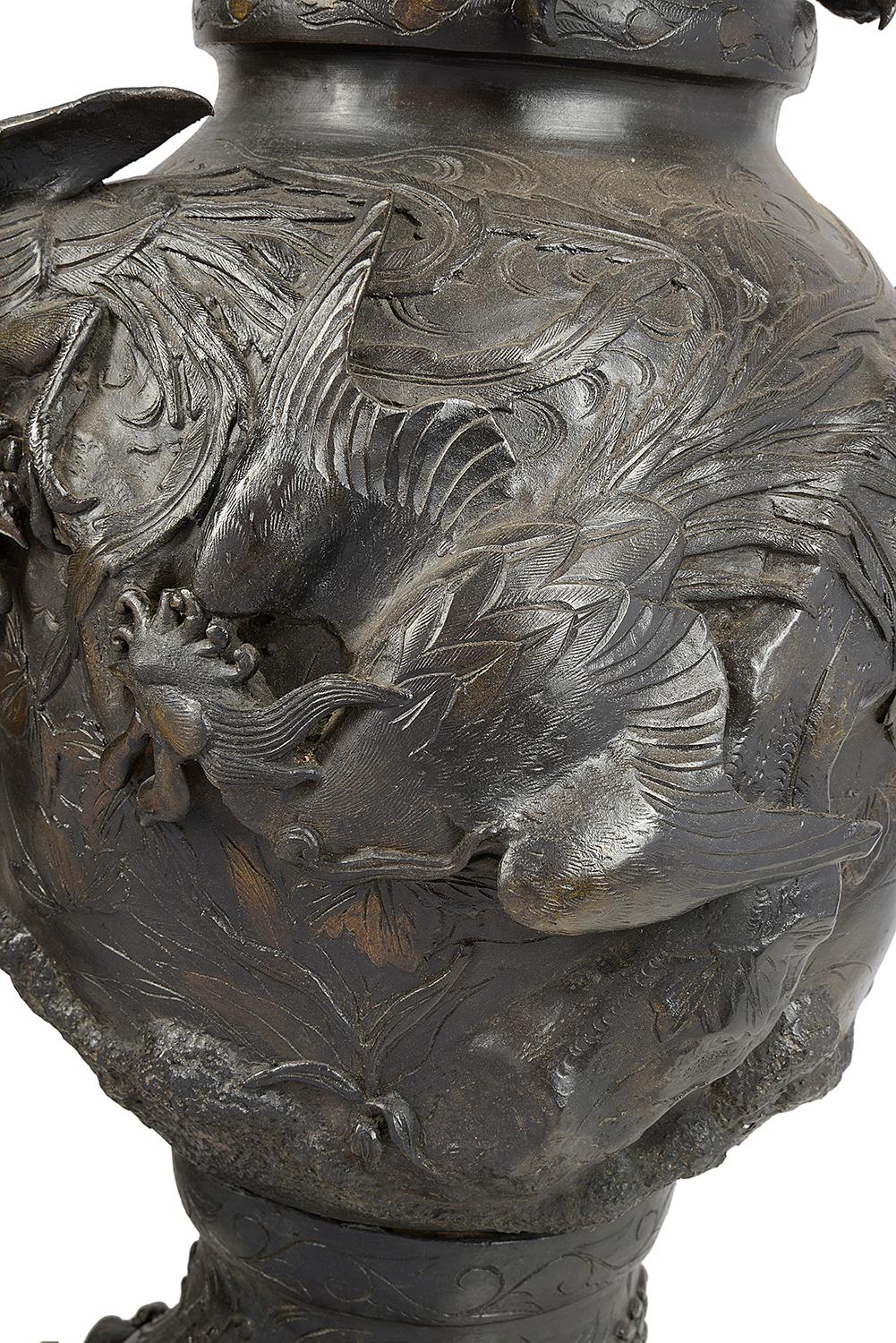 Large Pair of Meiji Perod Japanese Bronze Vases at 1stDibs