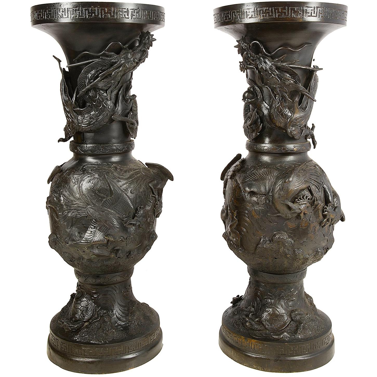 Large Pair of Meiji Perod Japanese Bronze Vases at 1stDibs