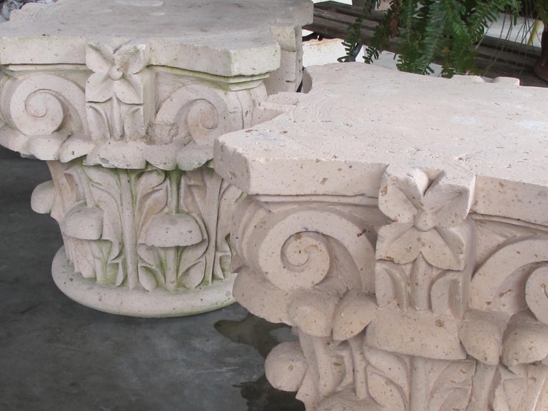 Large Pair of Mexican Hand Carved Cantera Stone Corinthian Capitals at ...