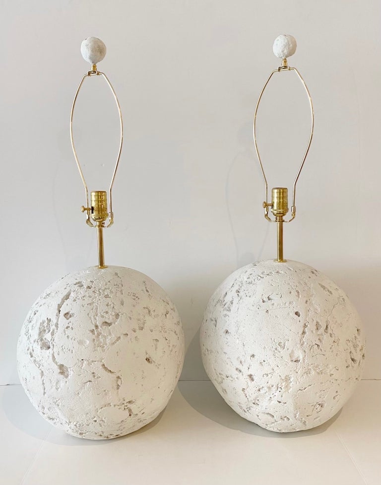 Large Pair of Midcentury Coquina Coral Stone Style Orb Lamps For Sale ...