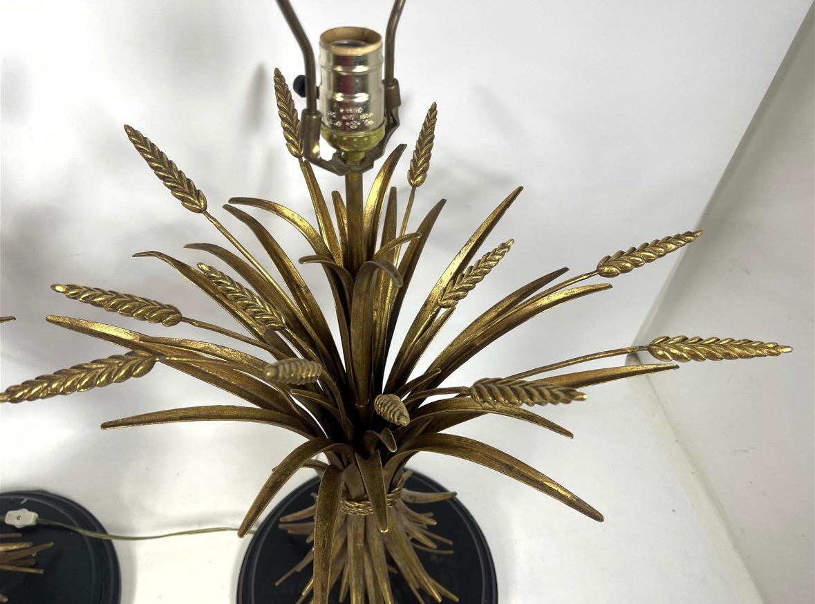 Large Pair of Mid-Century Italian Gilt Metal Sheaf of Wheat Table Lamps ...