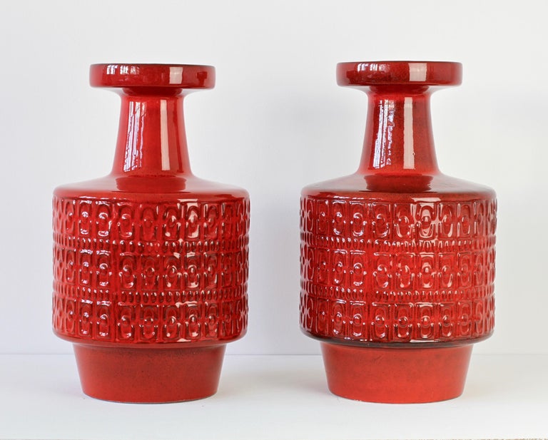 Large Pair of Modernist Red West German Floor Vases by Fohr Pottery ...
