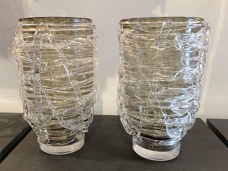 Large Pair of Murano Blown Glass Vases Signed Constantini For Sale at ...