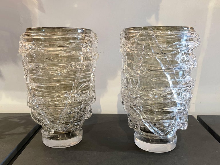 Large Pair of Murano Blown Glass Vases Signed Constantini For Sale at ...