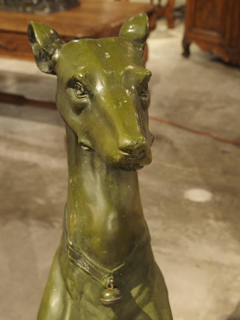 Large Pair of Painted Dog Statues on Stone Bases from France at 1stDibs