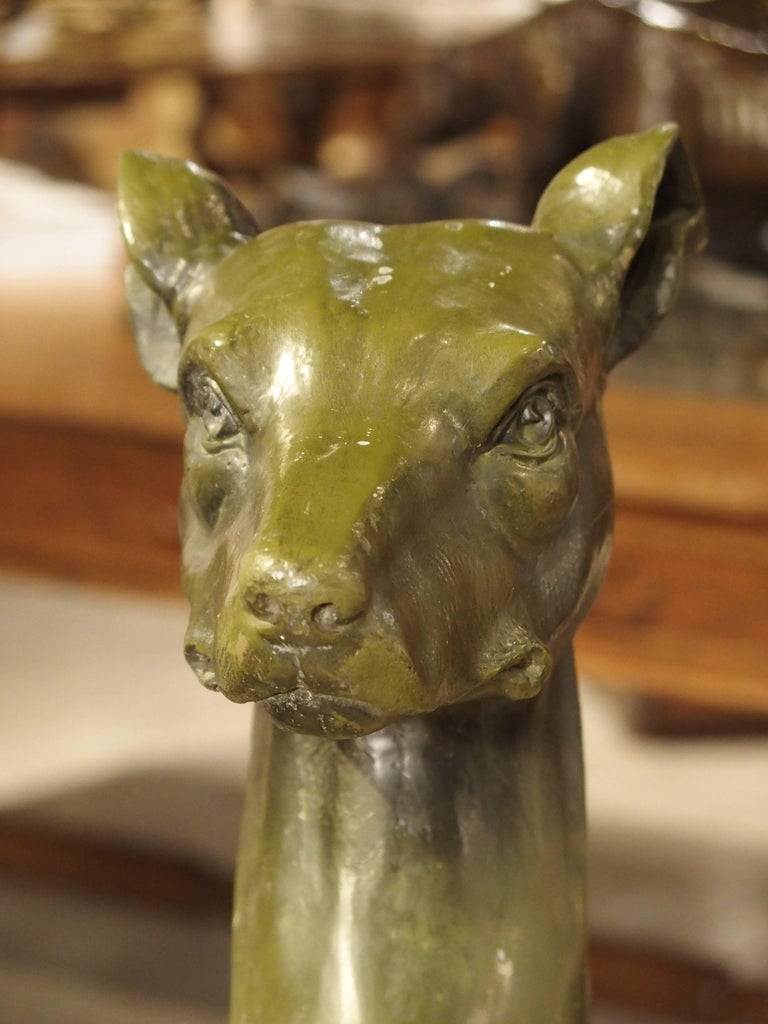 Large Pair of Painted Dog Statues on Stone Bases from France at 1stDibs