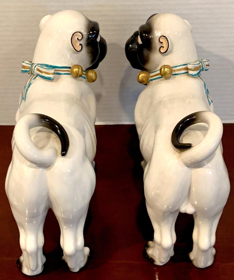 Large Pair of Porcelain Standing Pug Dogs with Bell Collars at 1stDibs ...