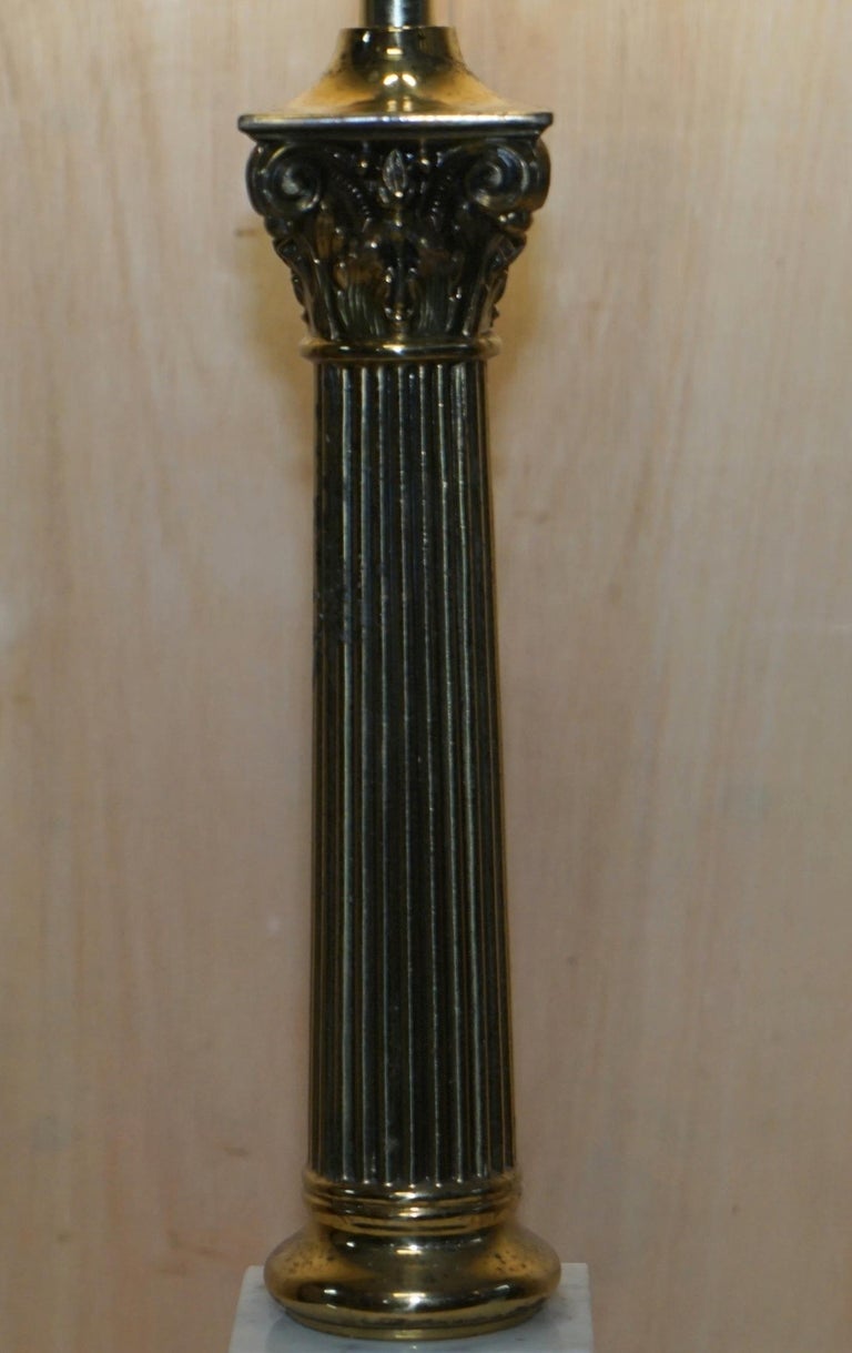 Large Pair of Restored Vintage Roman Corinthian Pillar Marble Brass ...