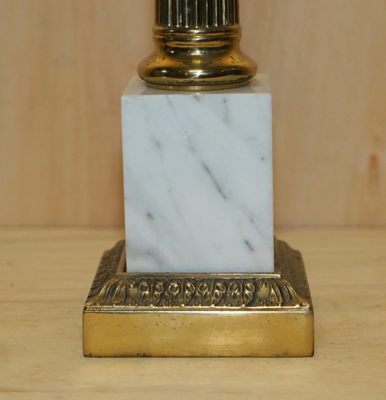 Large Pair of Restored Vintage Roman Corinthian Pillar Marble Brass ...