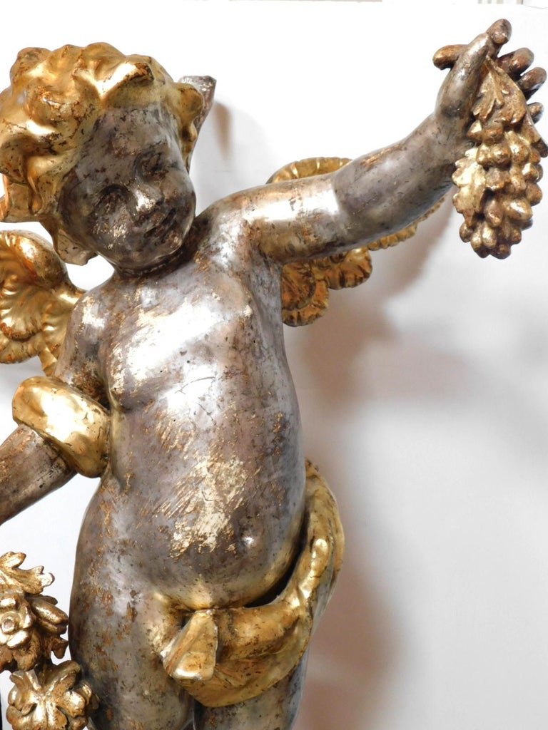 Large Pair of Roman Rococo Carved Giltwood Putti Harvesting Grapes For ...