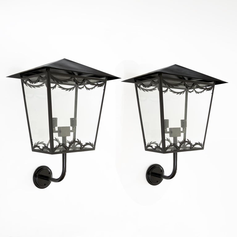 Large Pair of Scandinavian Midcentury Wall Mounted Lanterns with Glass ...