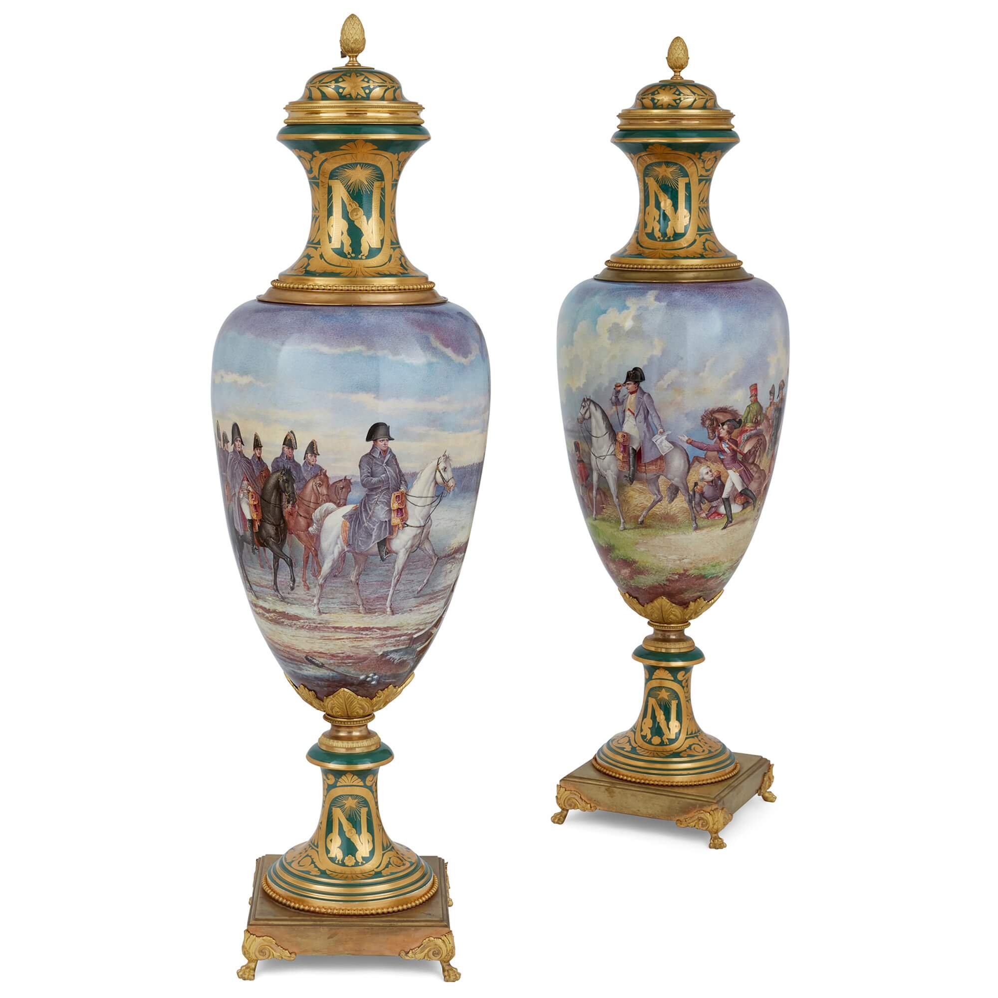 Large pair of Sèvres-style porcelain vases with Napoleonic scenes For ...