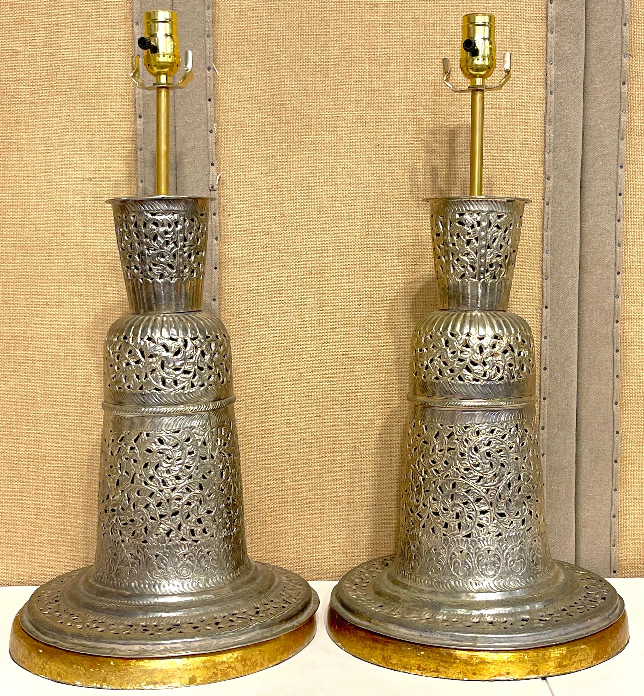 Large Pair of Silvered Pierced Moroccan Urn Lamps, Circa 1960s For Sale ...