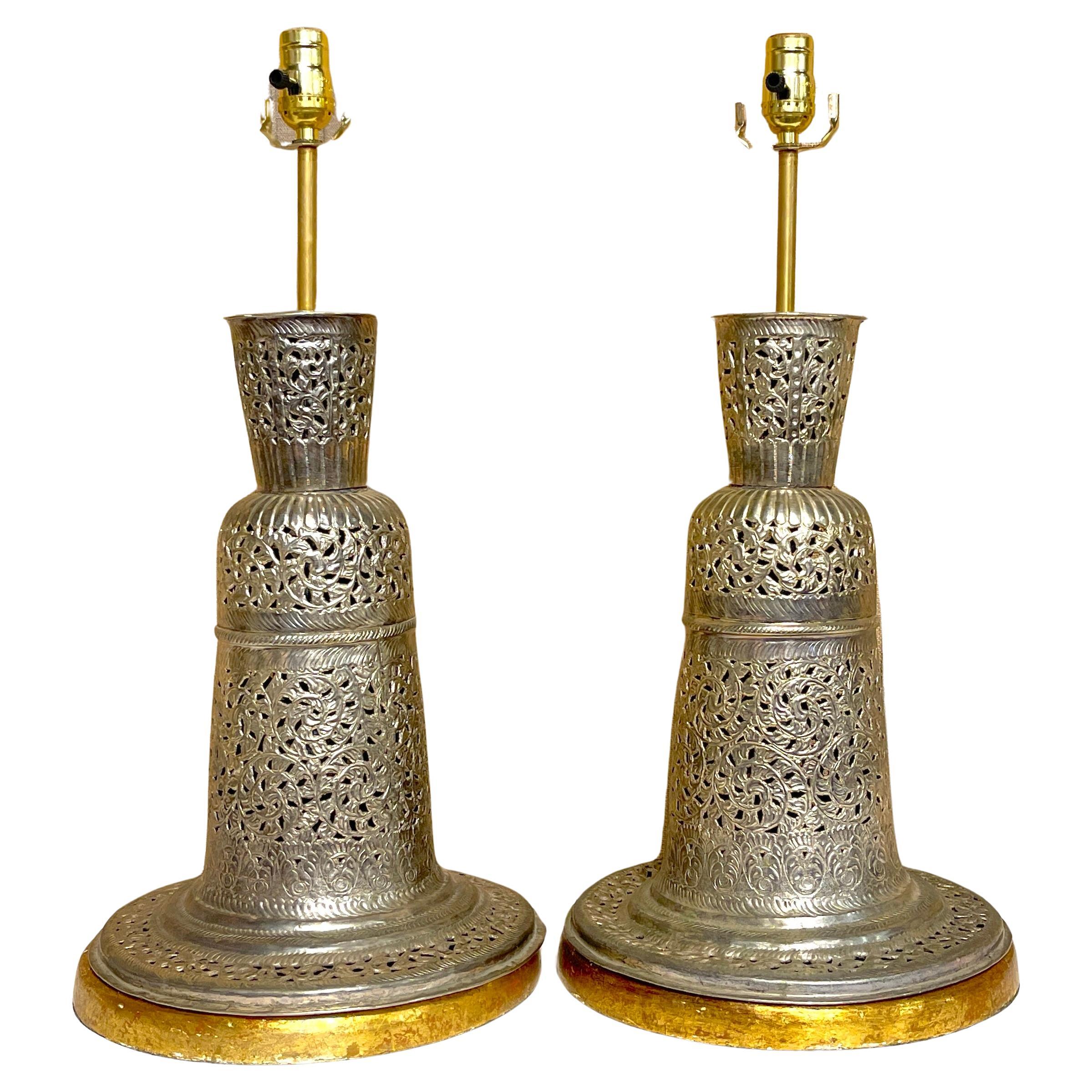Large Pair of Silvered Pierced Moroccan Urn Lamps, Circa 1960s For Sale ...