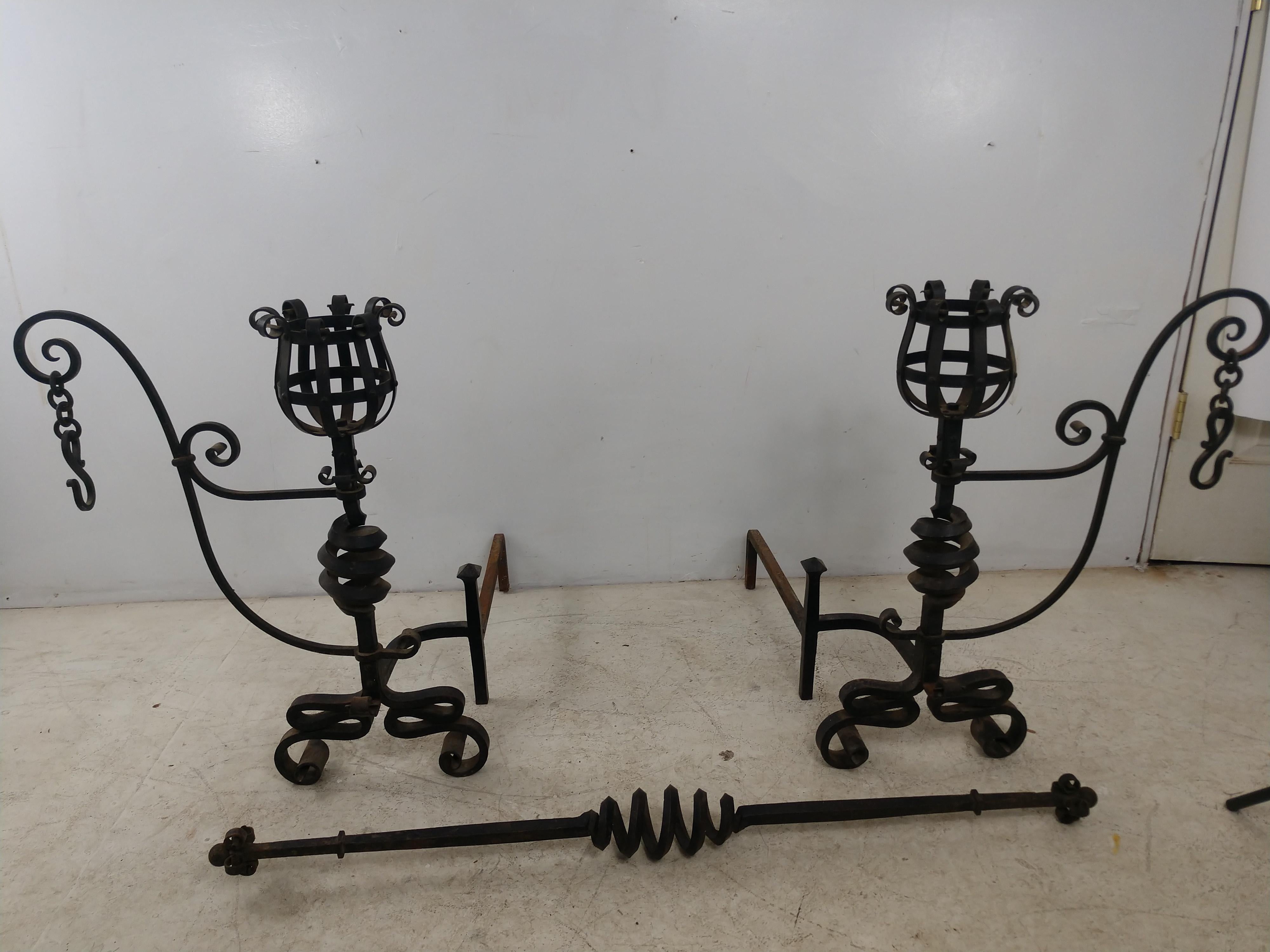 Large Pair Hand Forged Iron Spanish Colonial Mission Arts and Crafts ...