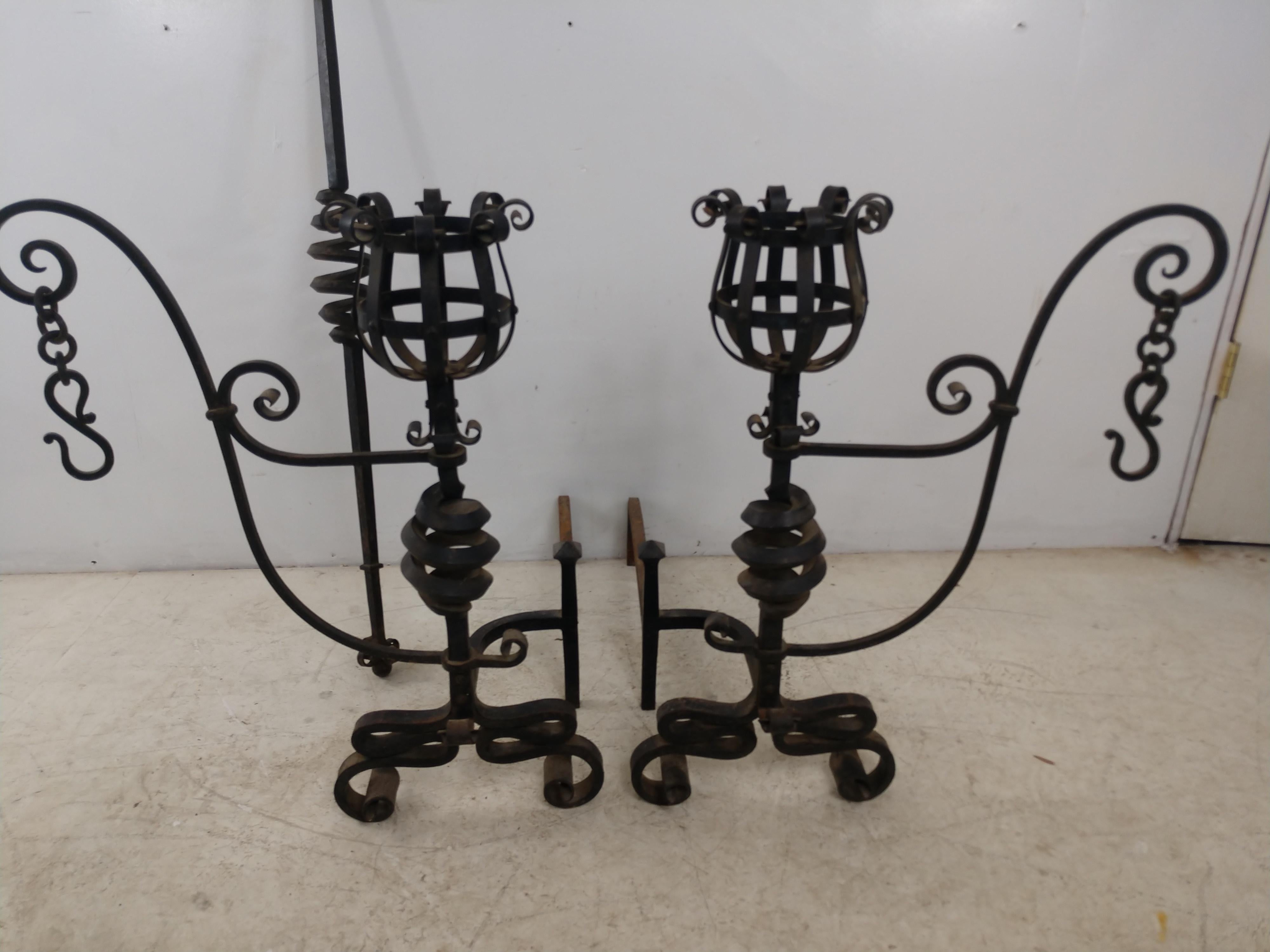 Large Pair Hand Forged Iron Spanish Colonial Mission Arts and Crafts ...