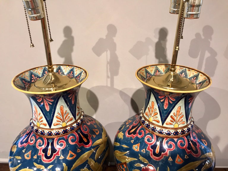 Large Pair of Stunning Zsolnay Porcelain Floral Vases, Now as Lamps For ...