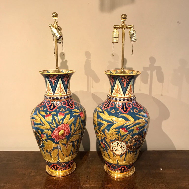 Large Pair of Stunning Zsolnay Porcelain Floral Vases, Now as Lamps For ...