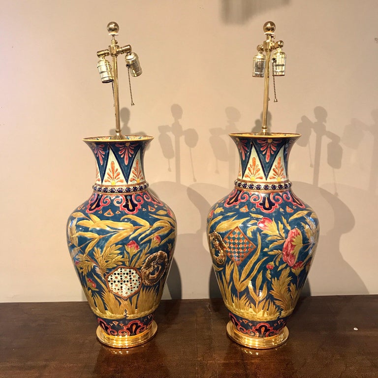 Large Pair of Stunning Zsolnay Porcelain Floral Vases, Now as Lamps For ...