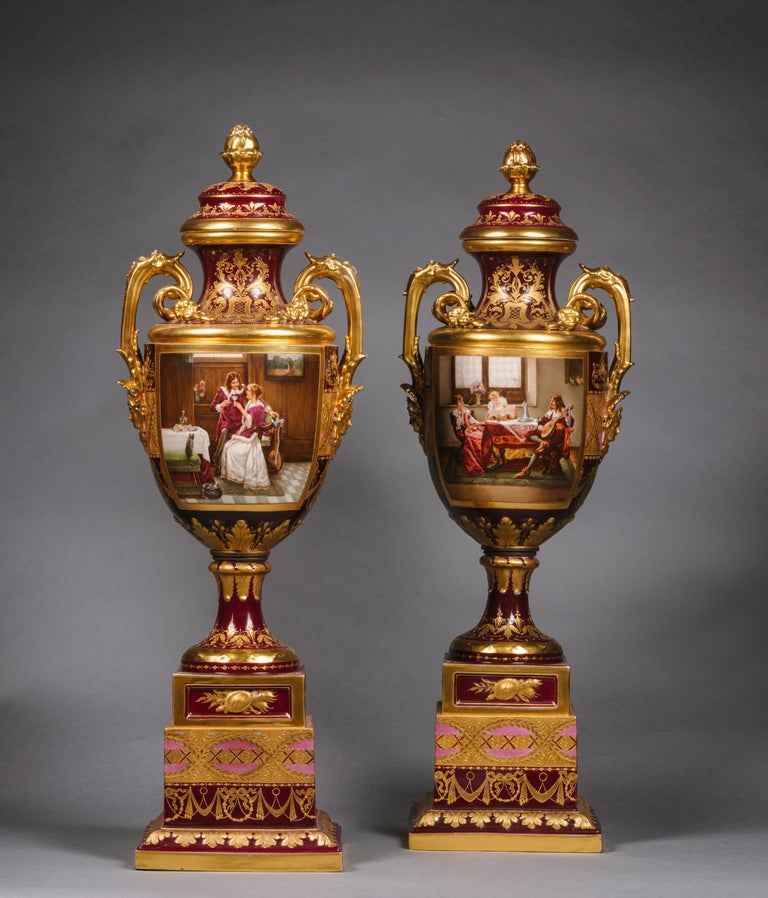 Large Pair of Vienna Style Porcelain Vases For Sale at 1stDibs