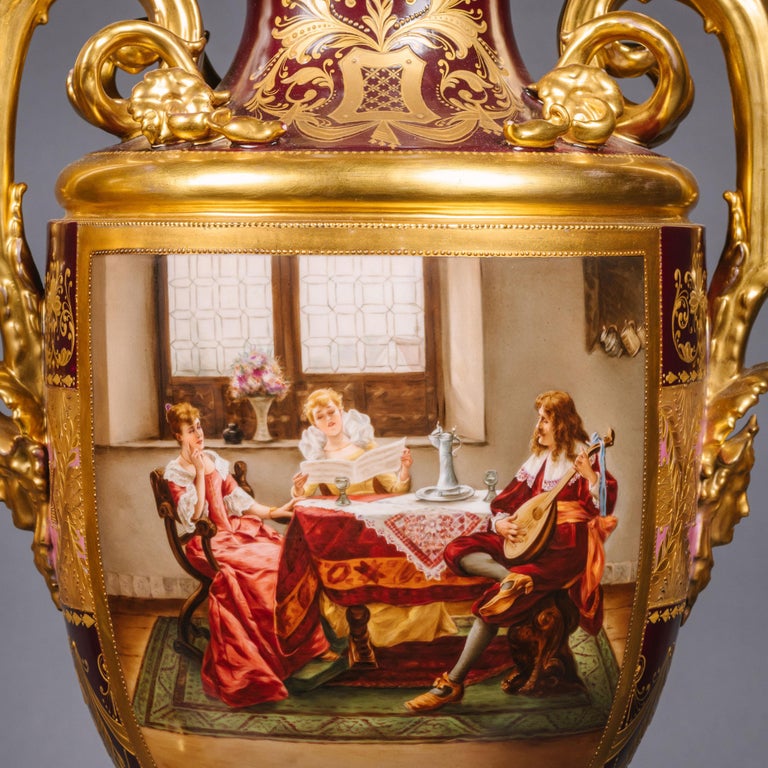 Large Pair of Vienna Style Porcelain Vases For Sale at 1stDibs