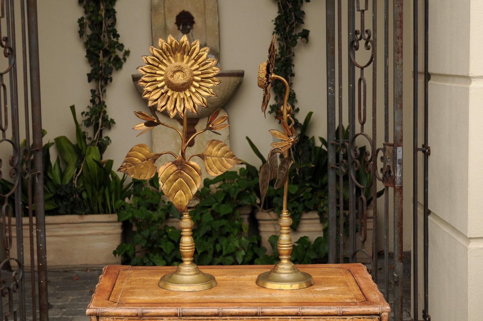 Large Pair of Vintage Midcentury Brass Sunflower Decorative Object on ...