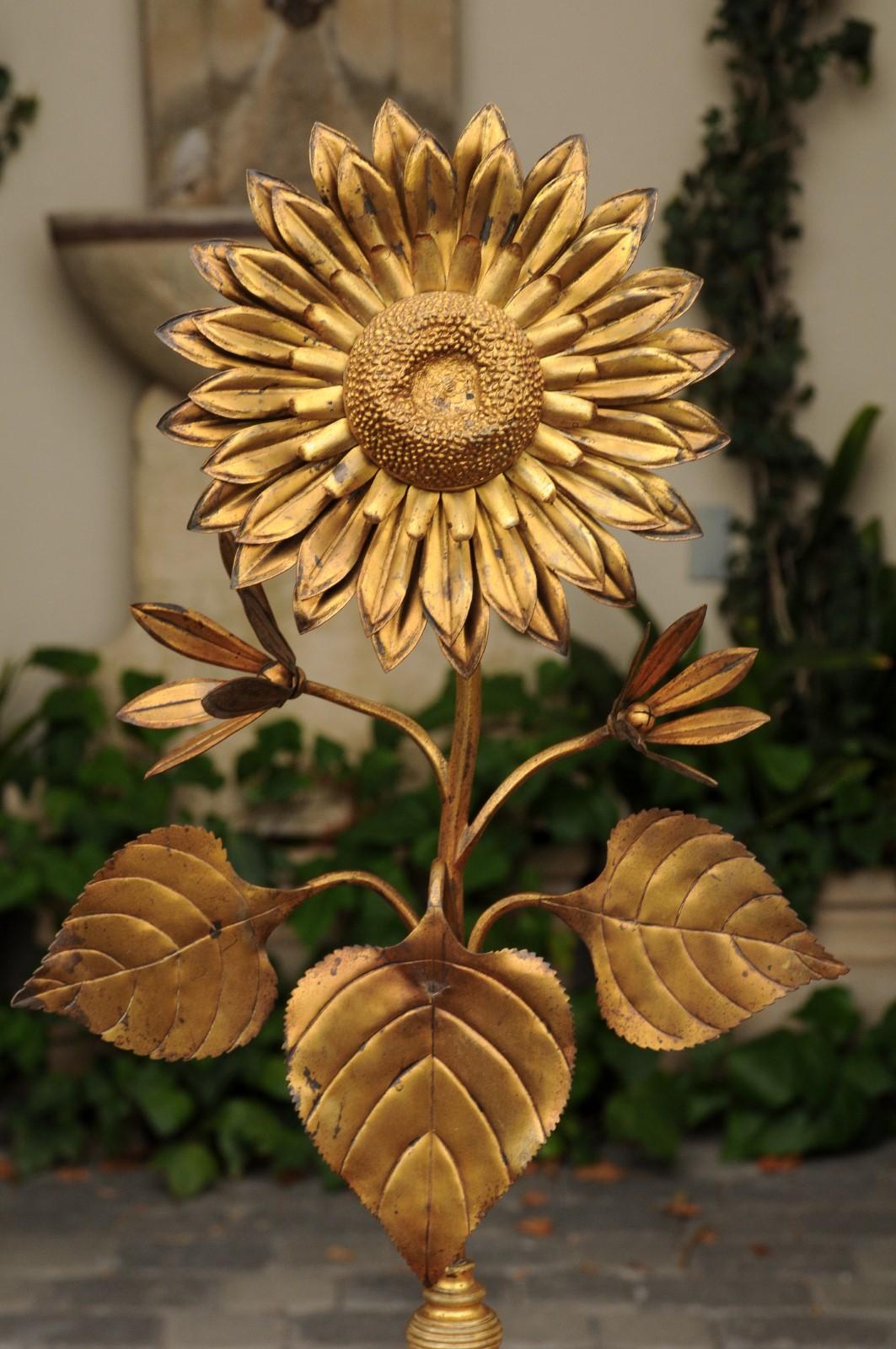 Large Pair of Vintage Midcentury Brass Sunflower Decorative Object on ...