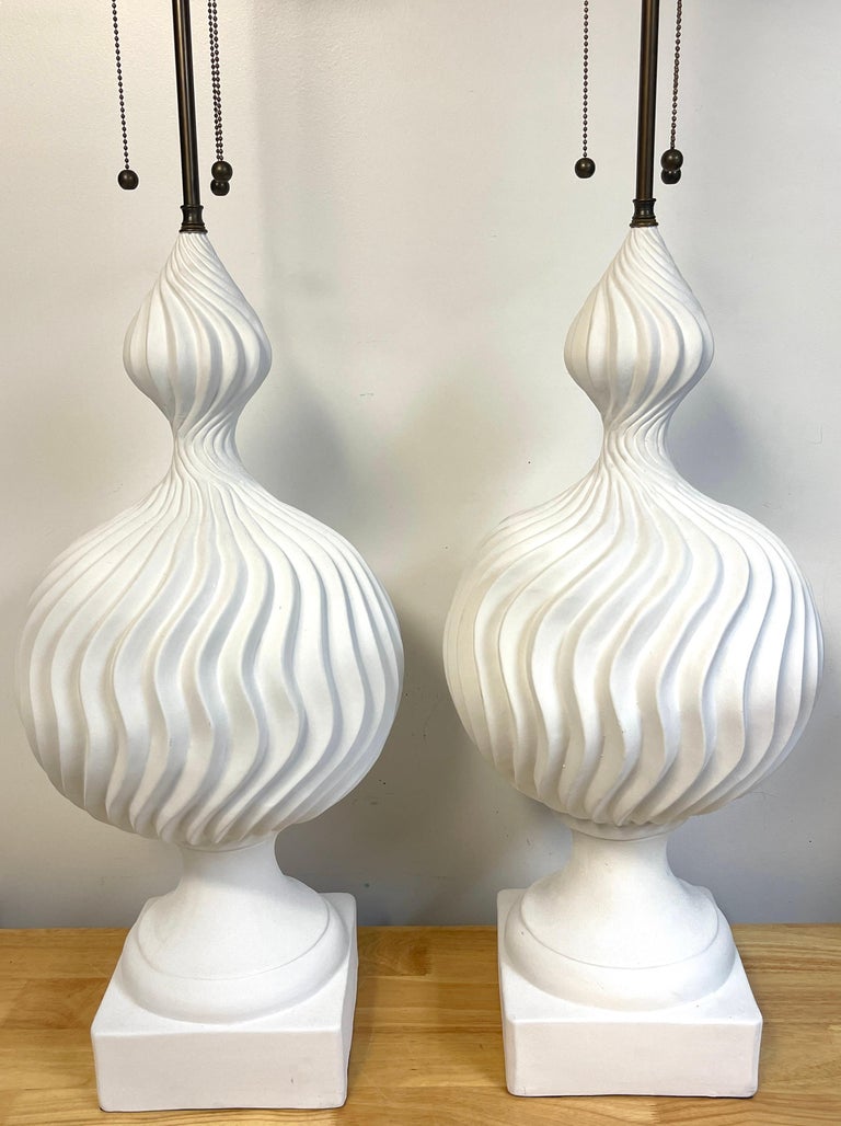 Large Pair of White Lacquered Plaster Sculptural Orb Lamps, by Lang ...