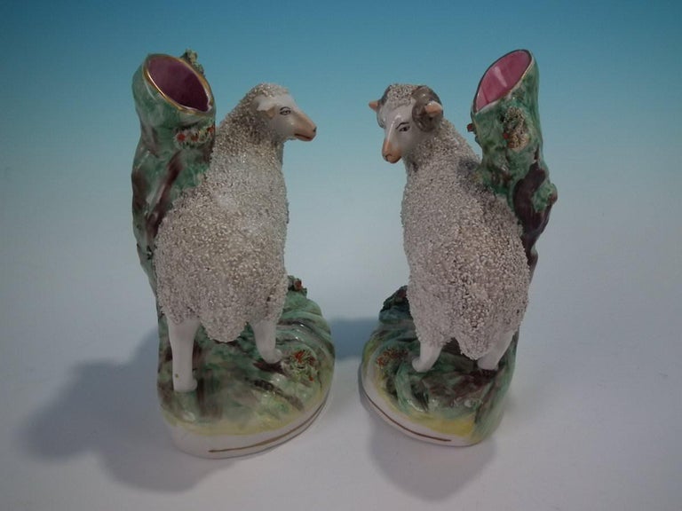 Large Pair of Staffordshire Sheep Spill Vases at 1stDibs