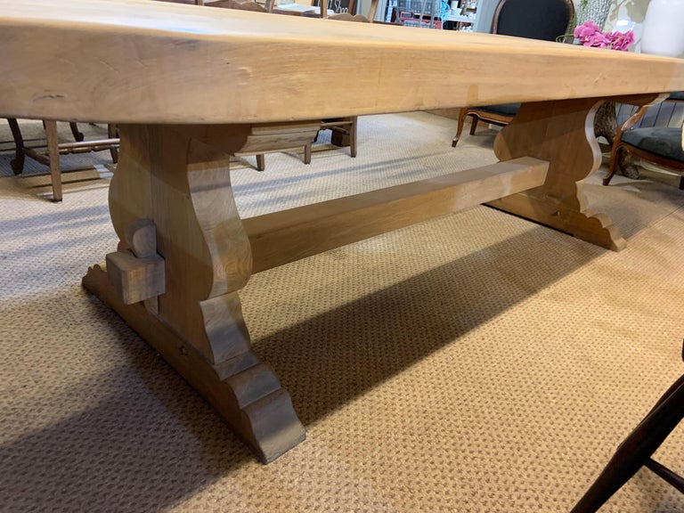 Large Pale Oval Elm Trestle Table at 1stDibs